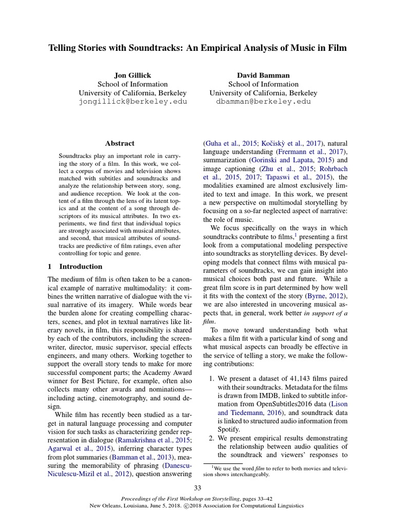 Telling Stories With Soundtracks: An Empirical Analysis of Music in ...