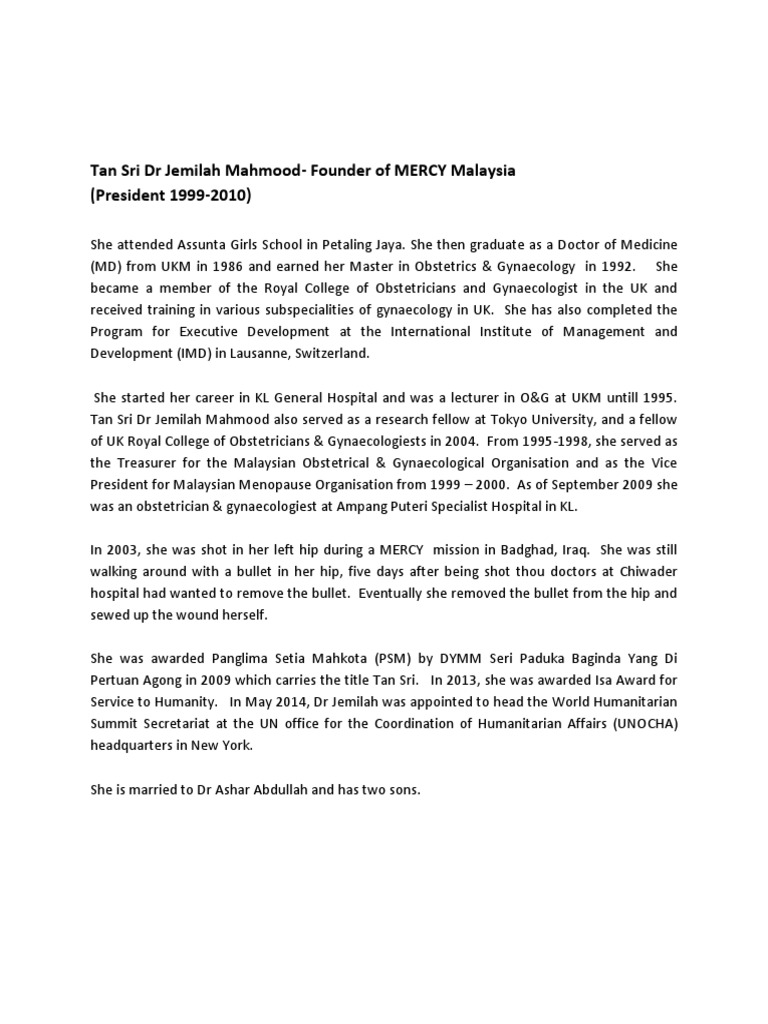 Tan Sri DR Jemilah Mahmood | PDF