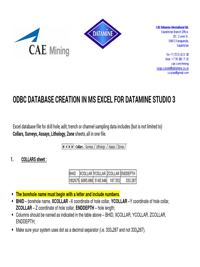 Datamine Studio Excel Database Guide (In English) | Download Free PDF | Angle | Microsoft Excel
