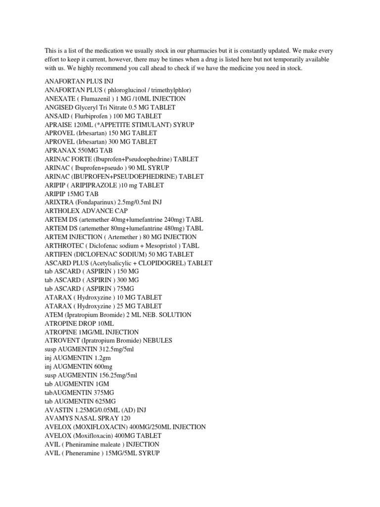 Pharmacy Stock Medication List | PDF | Topical Medication | Saline ...