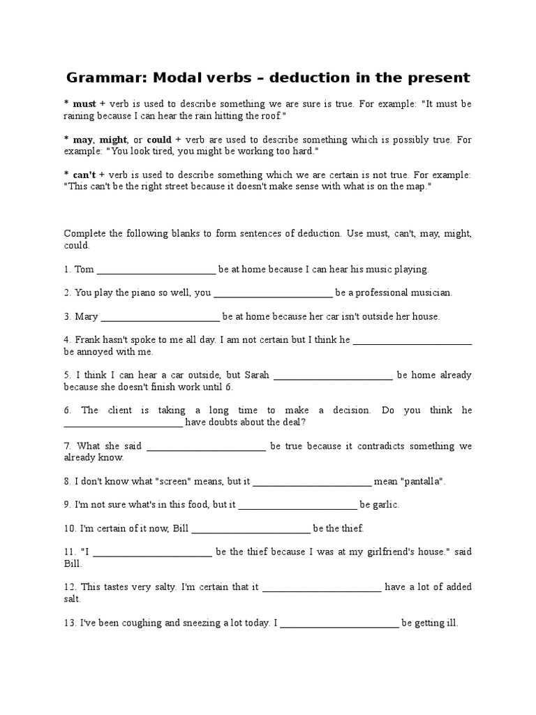 Grammar: Modal Verbs - Deduction in The Present | PDF | Verb | Grammar