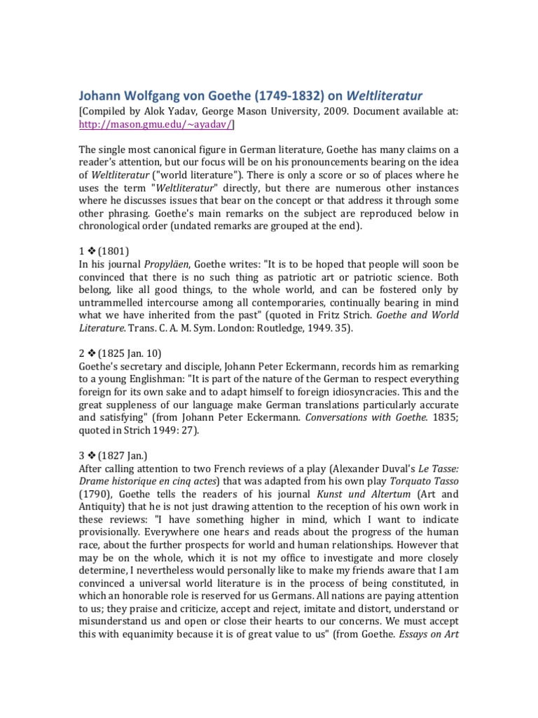 Goethe's Vision of Weltliteratur | PDF | Johann Wolfgang Von Goethe ...
