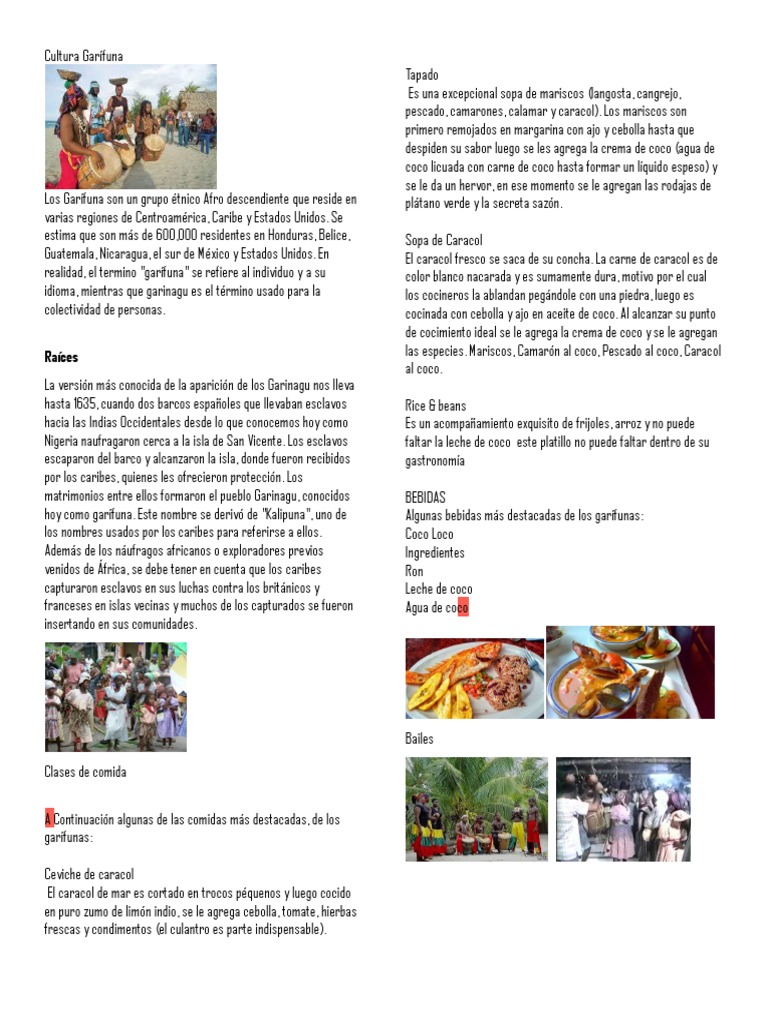 Cultura y Tradiciones Garífunas | PDF | Alimentos | Cocina