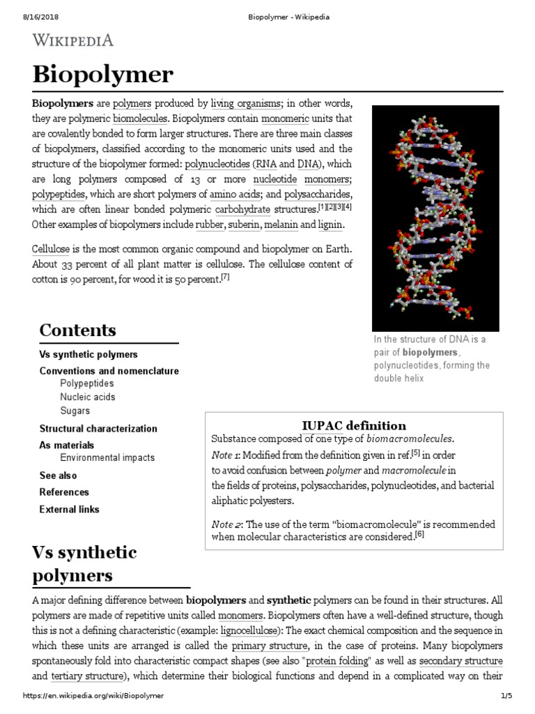 Biopolymer - Wikipedia | PDF | Biopolymer | Molecular Biology