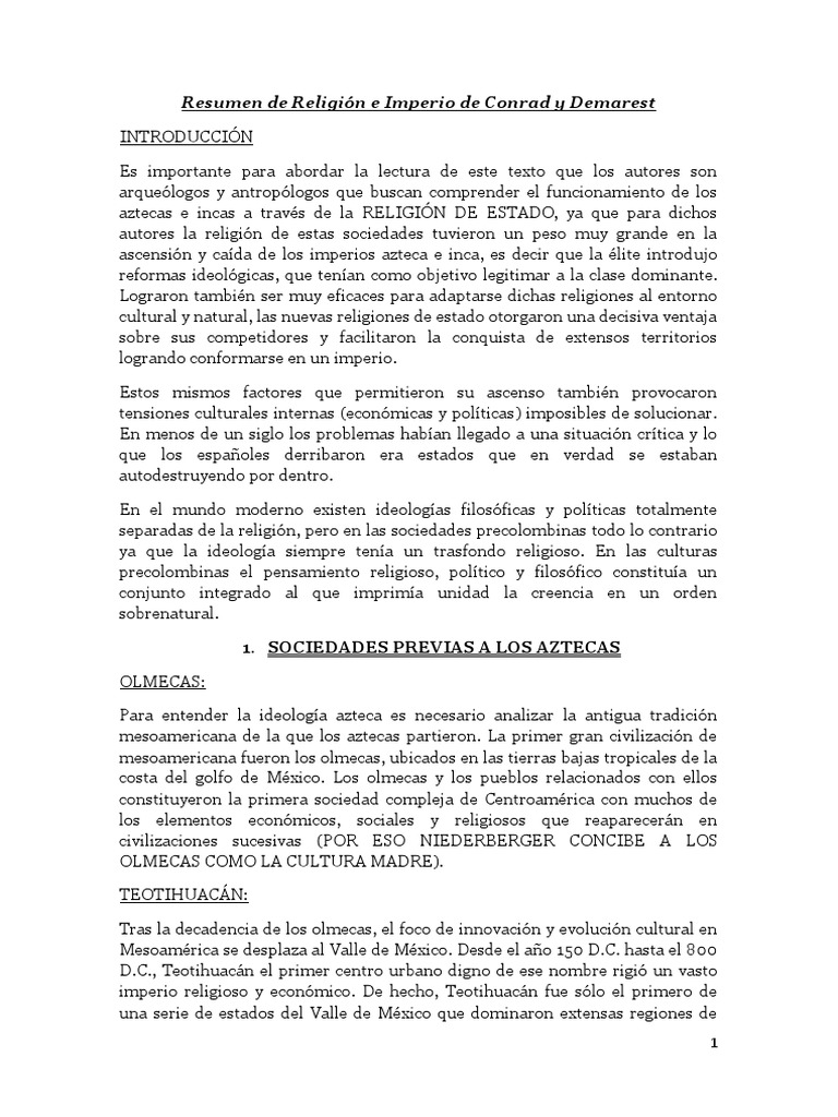 CONRAD Y DEMAREST Resumen de Religión e Imperio | PDF | azteca ...