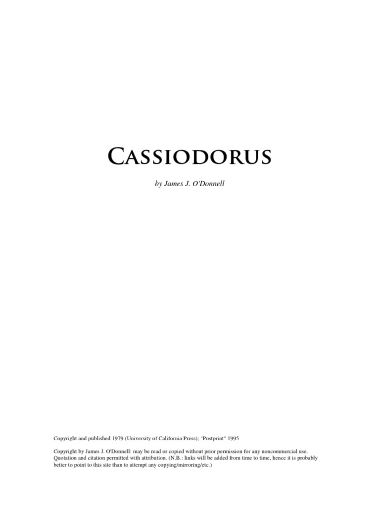 Cassiodorus By James J Odonnell Pdf Classics