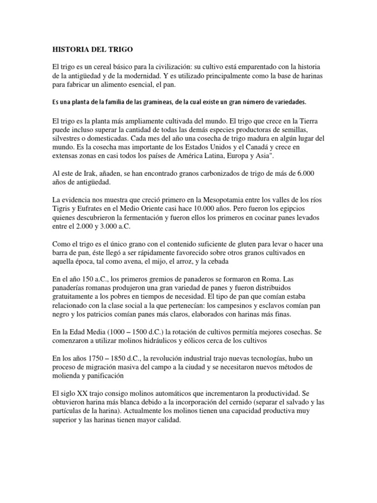 Origen e historia del trigo | PDF | Trigo | Panes