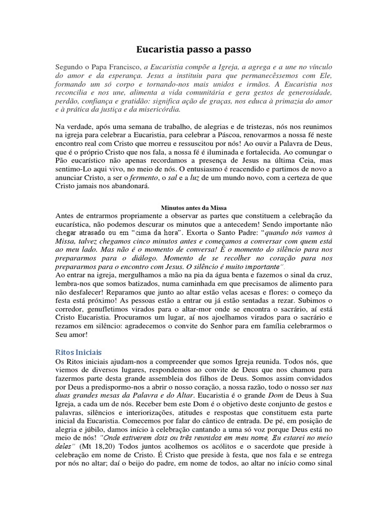 Missa Passo Passo | PDF | Eucaristia | Missa (liturgia) Missa Passo Passo | PDF | Eucaristia | Missa (liturgia)