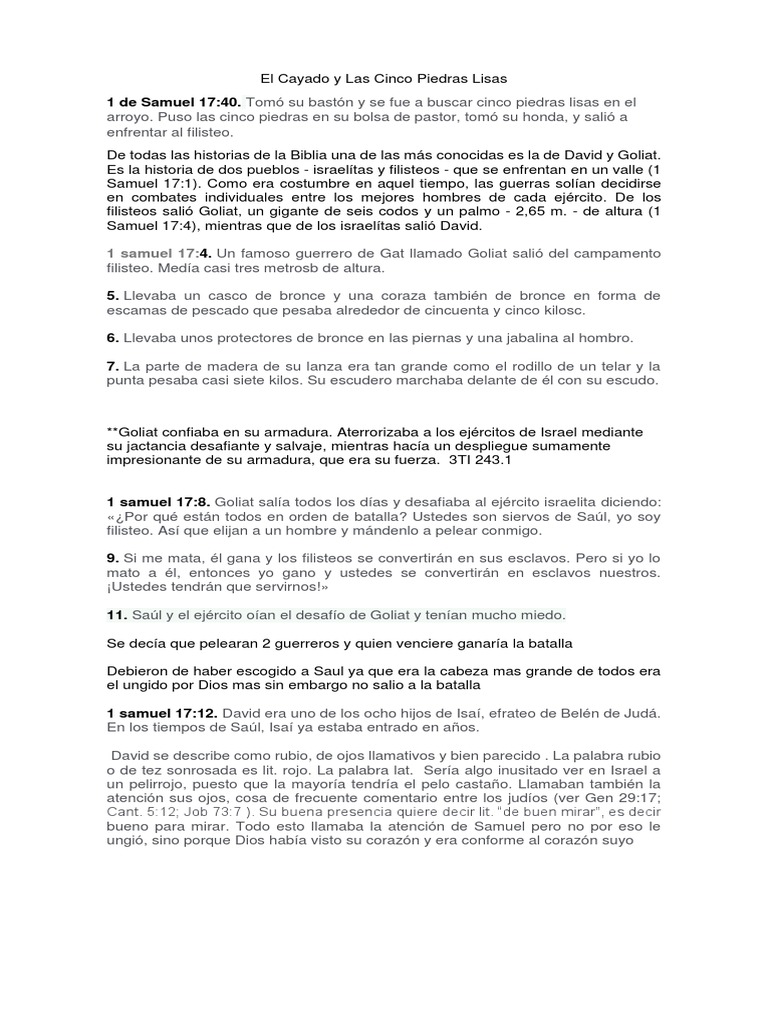 El Cayado y Las Cinco Piedras Lisas | PDF | Goliat | David