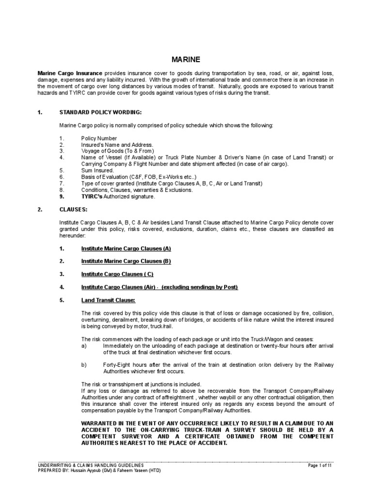 Marine Cargo Insurance Clauses Overview | PDF | Reinsurance | Insurance