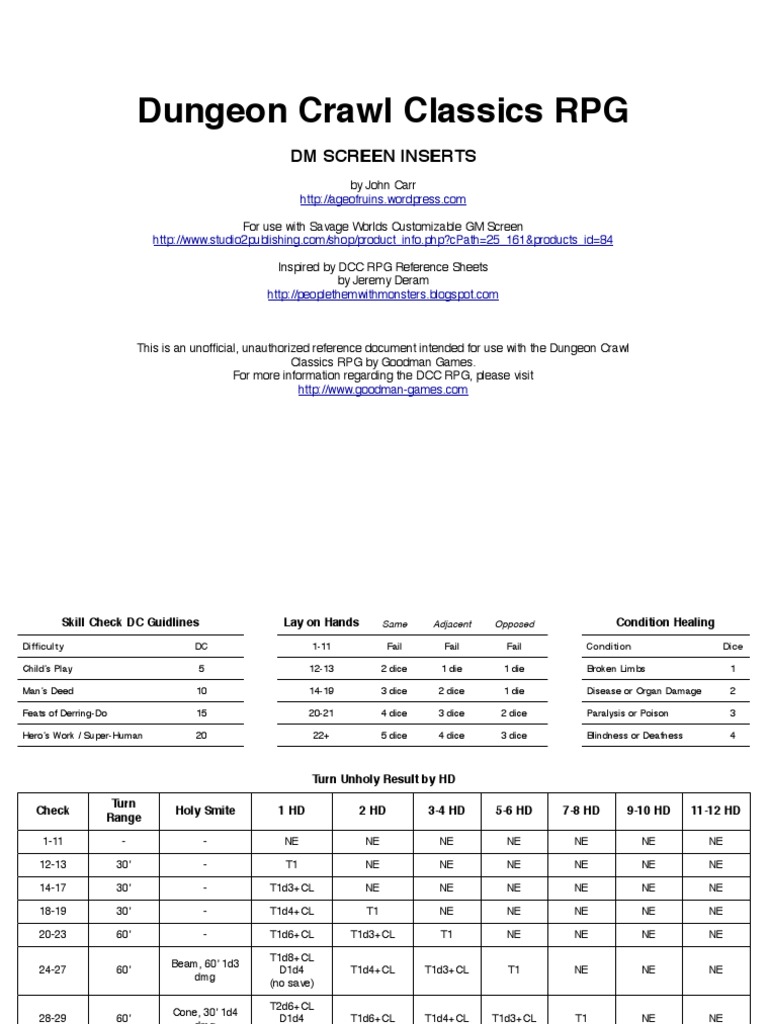 Dungeon Crawl Classics - DM Screen Inserts PDF | PDF | Role Playing ...
