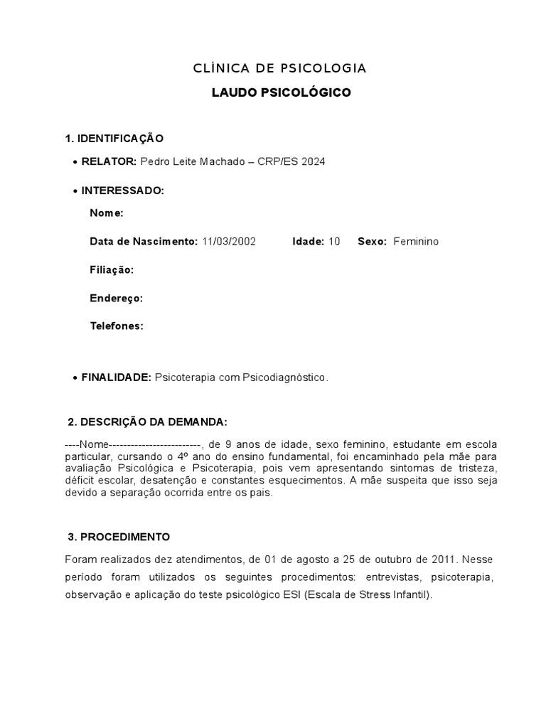 Modelo de Laudo Psicológico | PDF