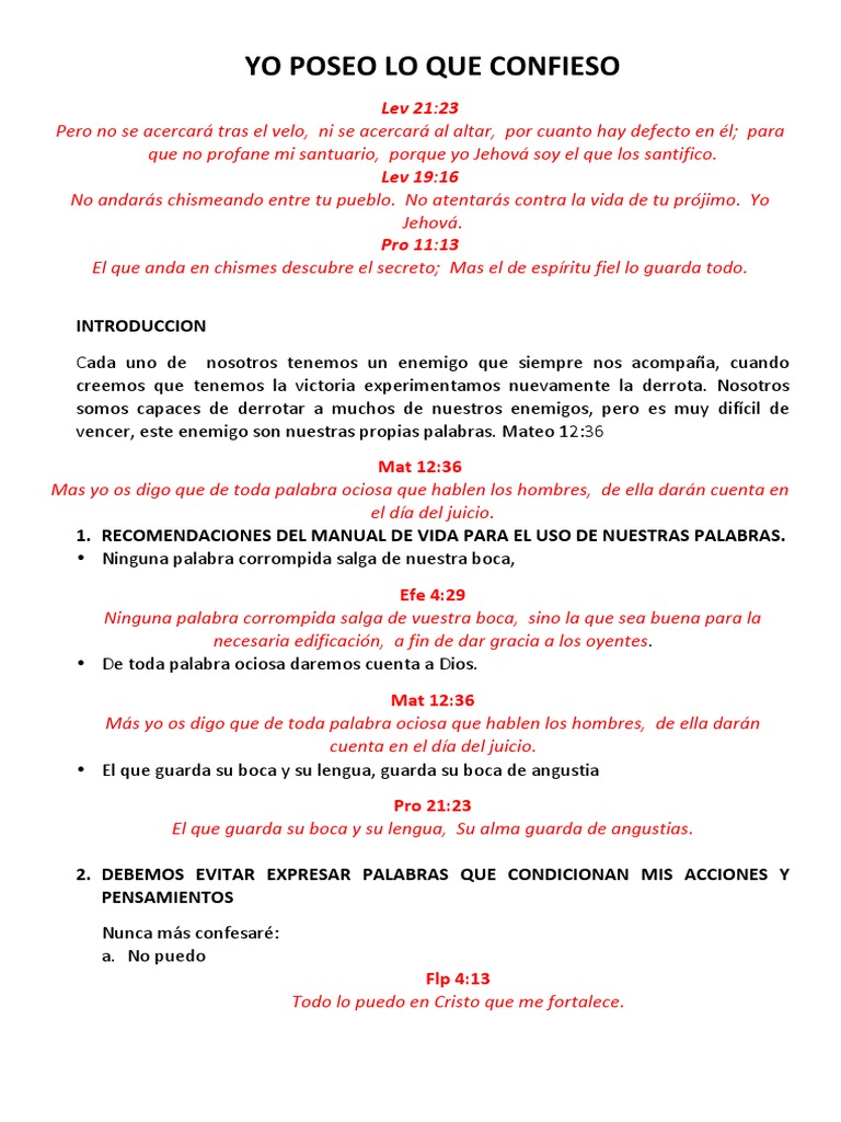 Yo Poseo Lo Que Confieso PDF | PDF | Cristo (título) | Religiones ...