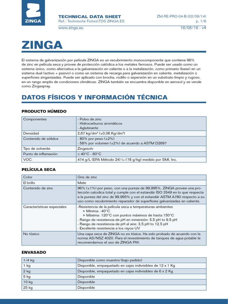 MSDS - Pintura Zinga | Zinc | Revestimiento