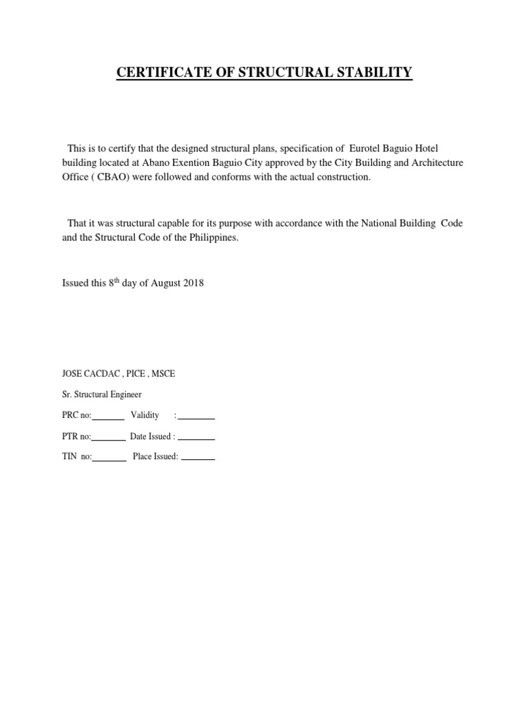 Certificate of Structural Stability | PDF
