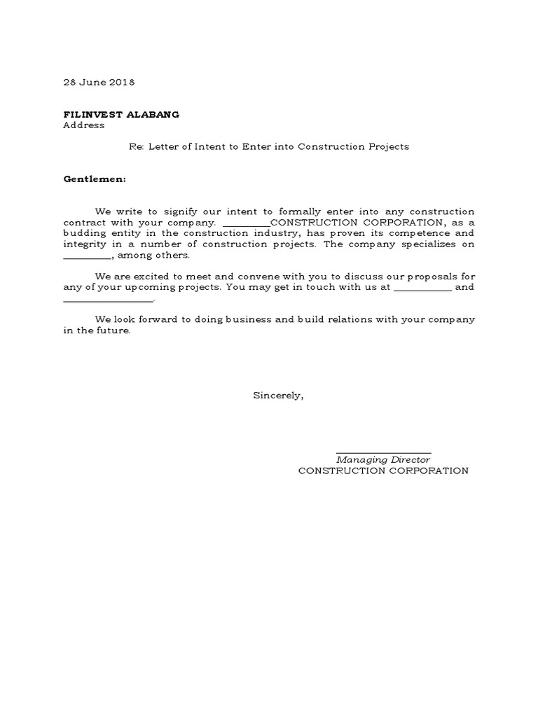 Letter of Intent To Bid (Construction Corporation) | PDF
