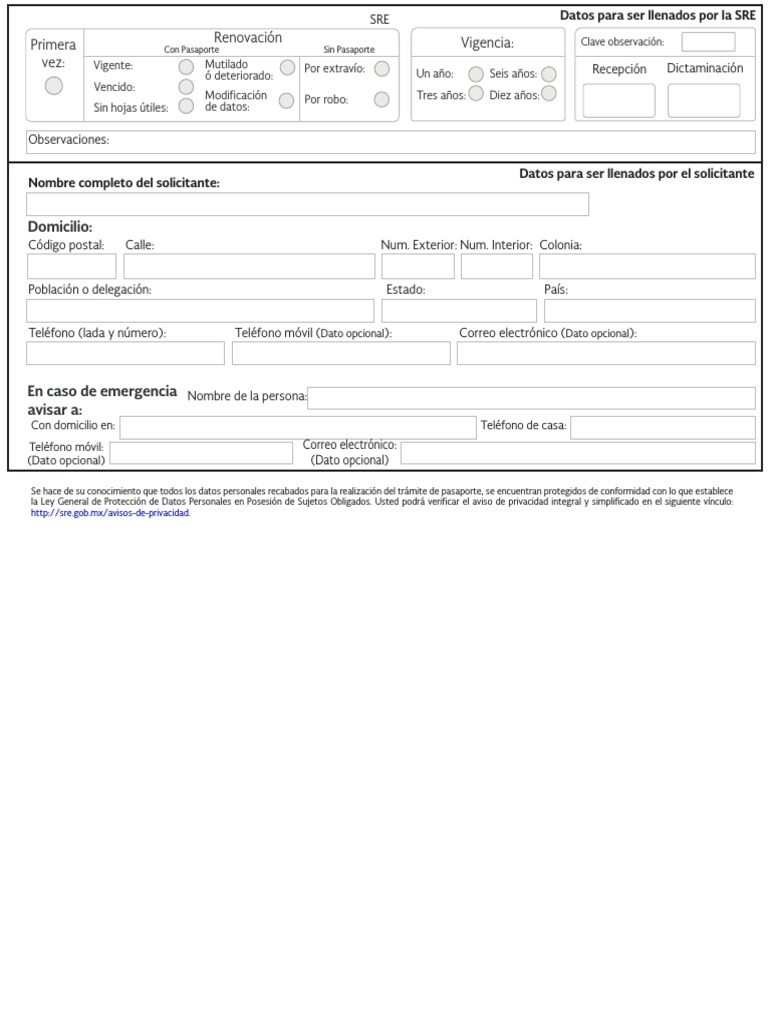 Formulario de Solicitud de Pasaporte | PDF