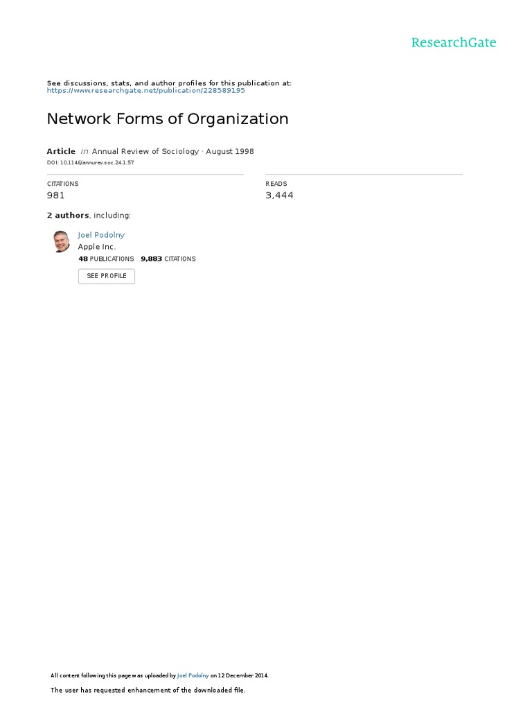 Network Forms of Organization PDF | Download Free PDF | Sociology ...