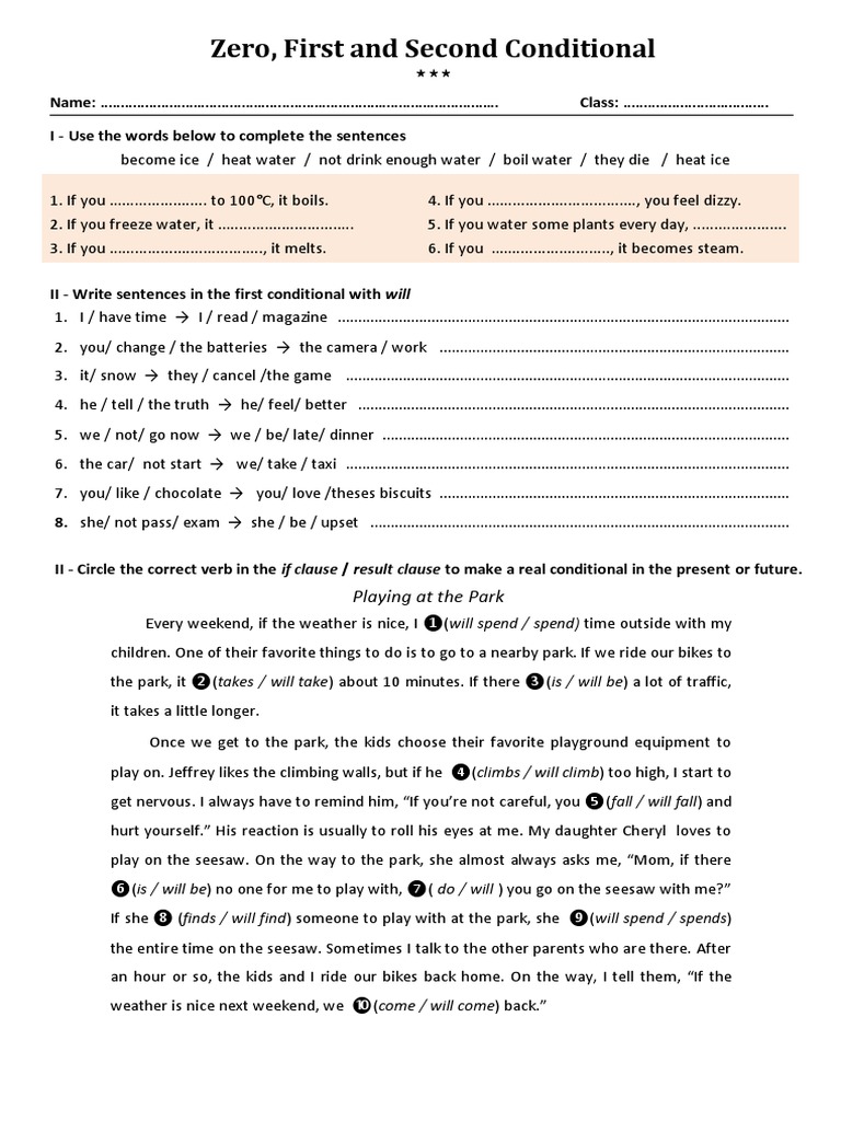 Zero, First and Second Conditional: Playing at The Park | PDF | Water