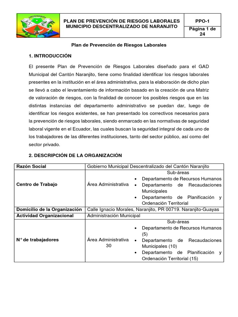 Plan de Prevencion de Riesgos Laborales | Valores | Seguridad y salud ocupacional
