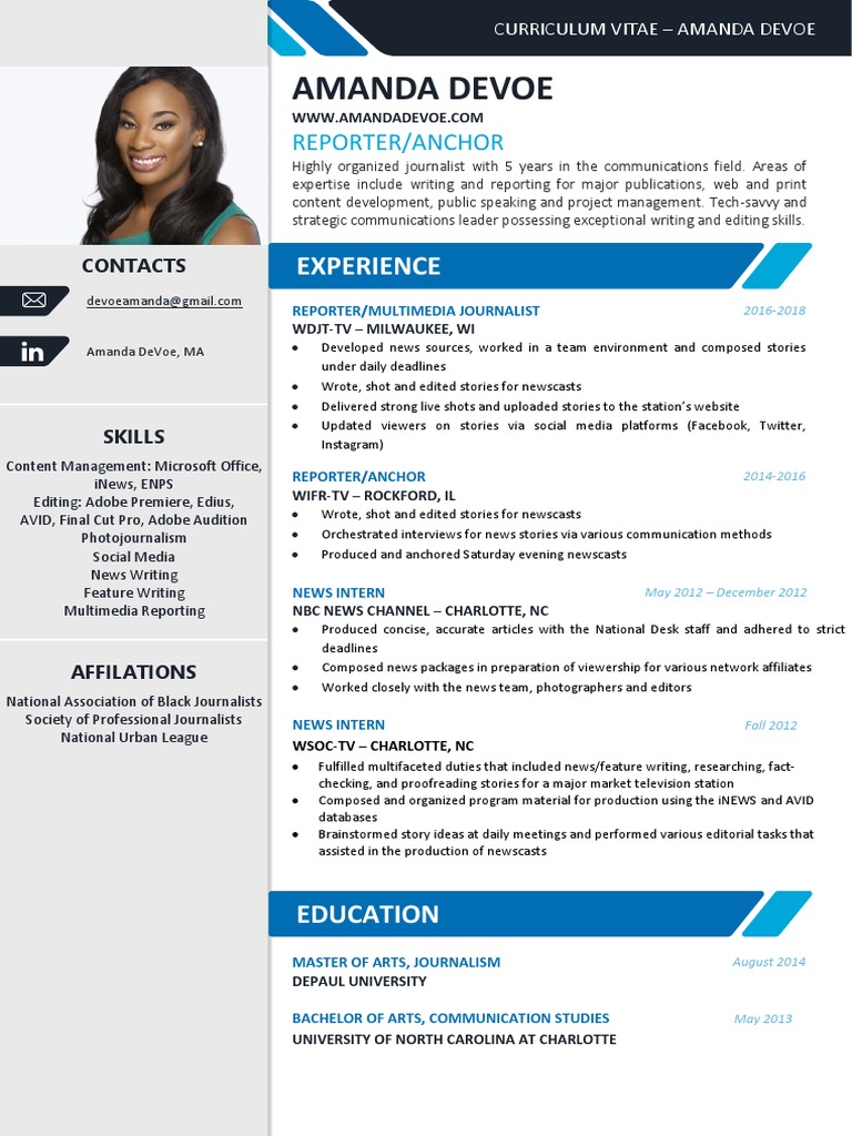 Amanda Devoe Nabj Resume | PDF | News Broadcasting | News