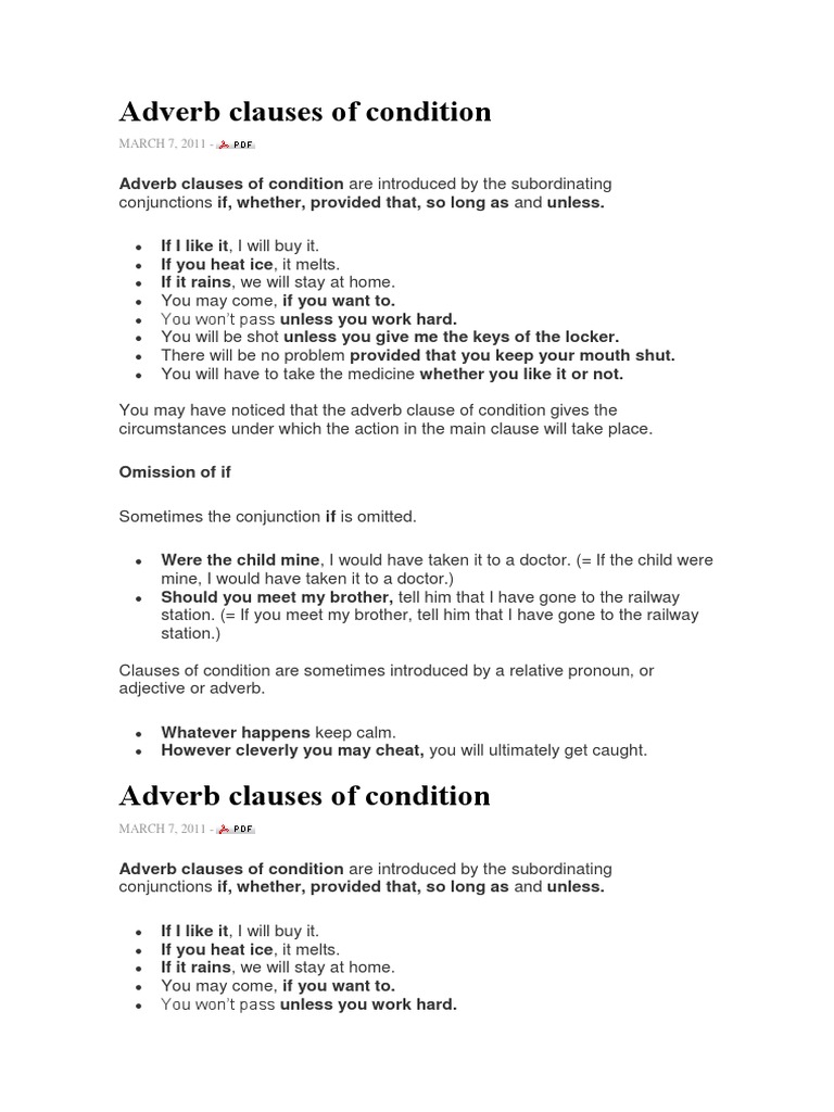 Adverb Clauses of Condition | PDF | Adverb | Clause