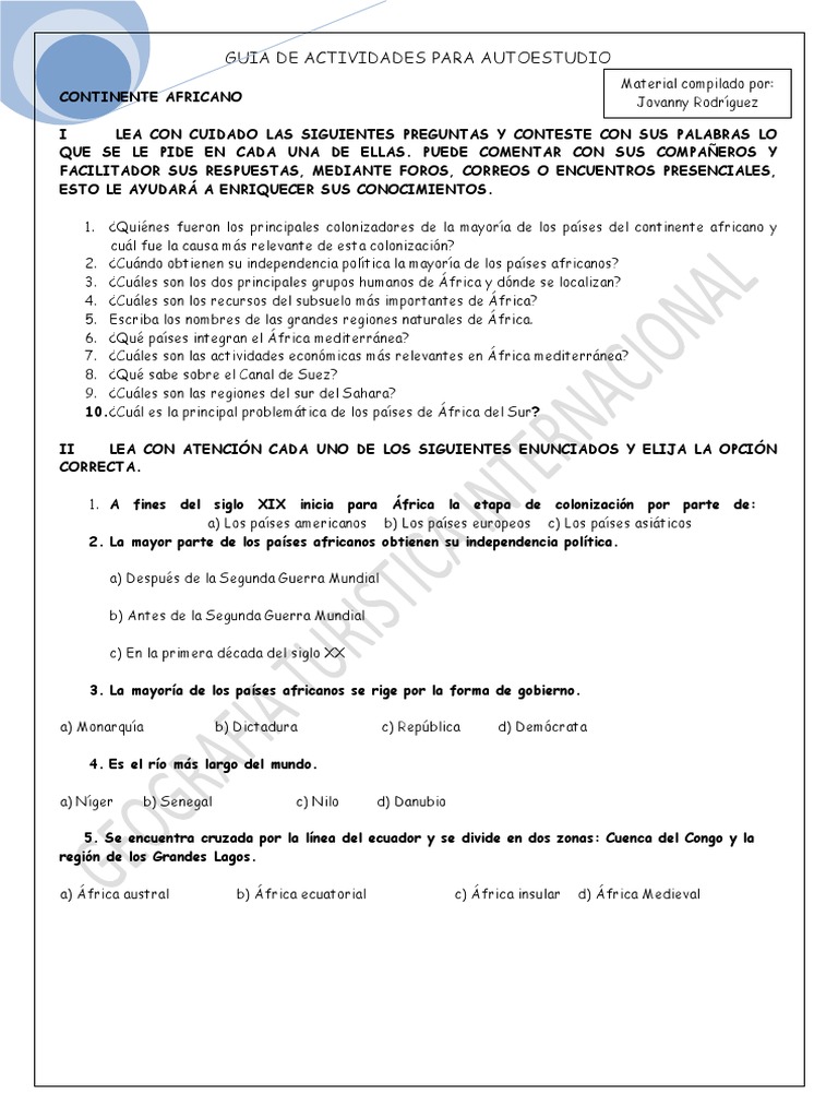 Actividades de Autoestudio sobre África | PDF | África | Continente