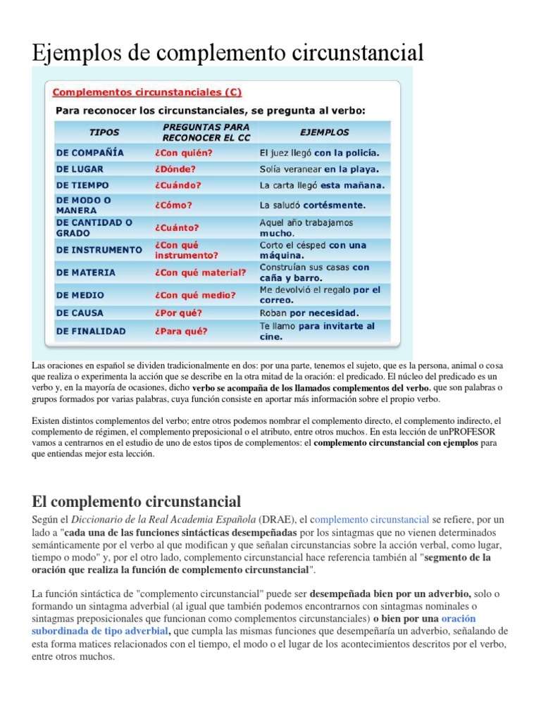 Ejemplos de Complemento Circunstancial | PDF | Adverbio | Verbo