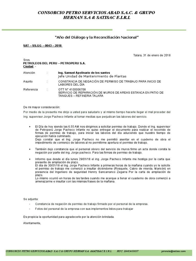 CARTA SAT-SSGG-0043-2018 Constancia de Negacion de Permisos de Trabajo ...