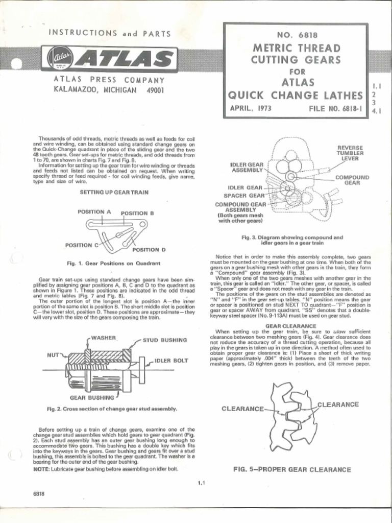 Atlas Lathe Metric Gear Change | PDF