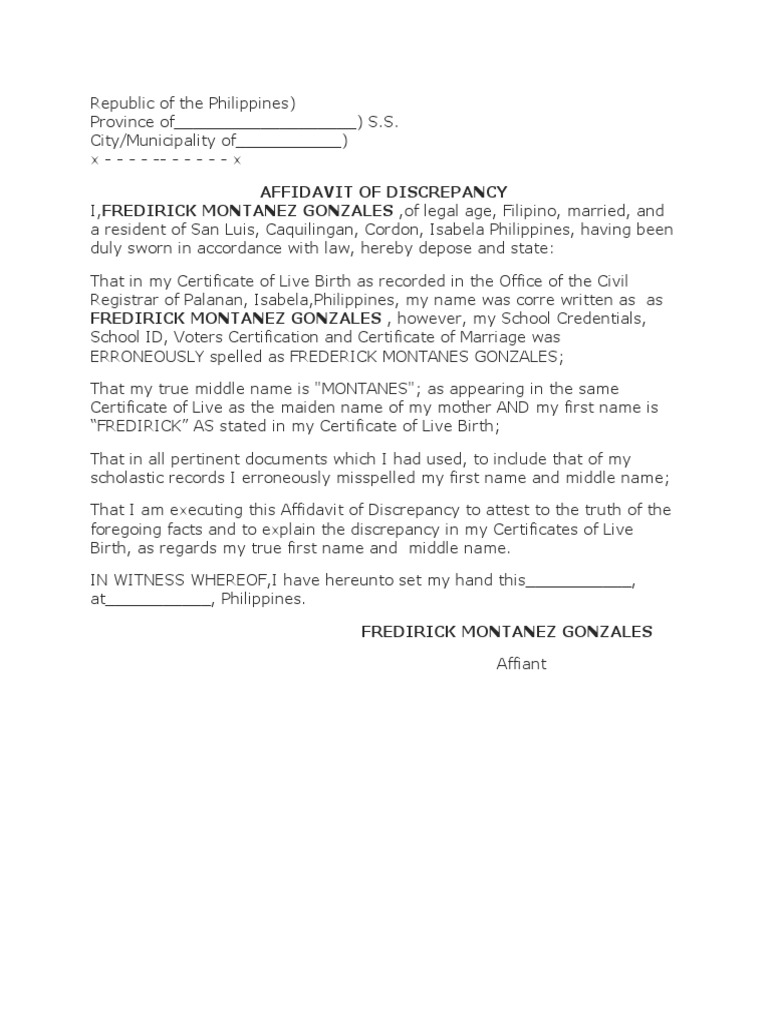 Affidavit of Discrepancy | PDF