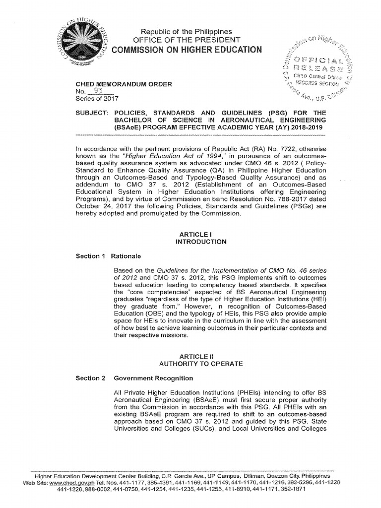 CMO 93 S. 2017 BS Aeronautical Engineering | PDF