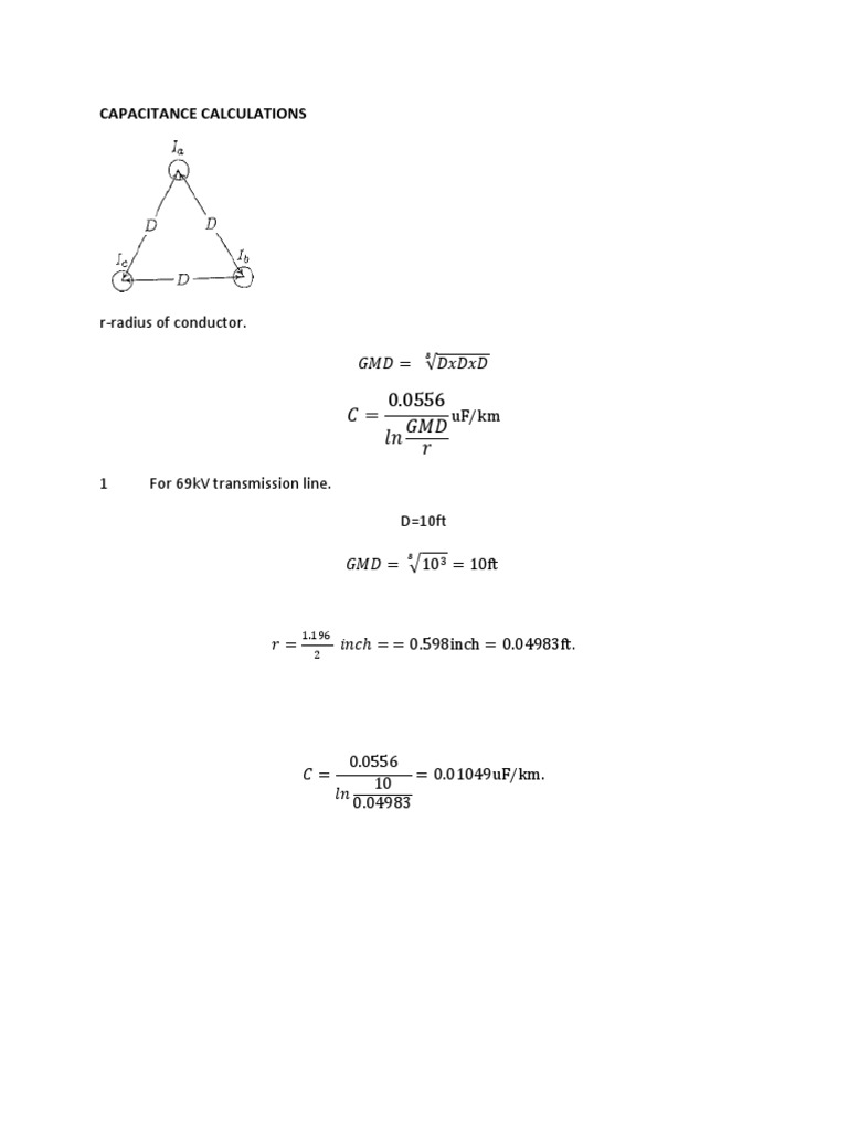Capacitance Calculations: R-Radius of Conductor. Uf/Km | PDF | Teaching ...