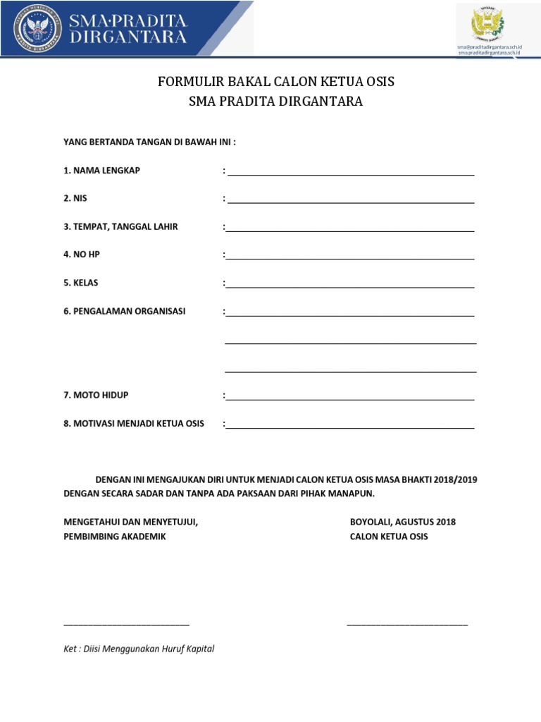 Form Pendaftaran OSIS | PDF | Karier & Perkembangan | Bisnis