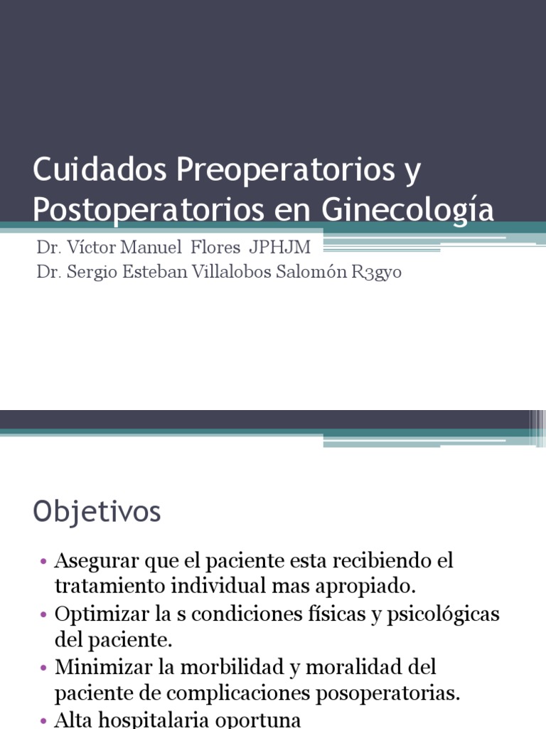 Cuidados Preoperatorios y Postoperatorios en Ginecologia | PDF ...