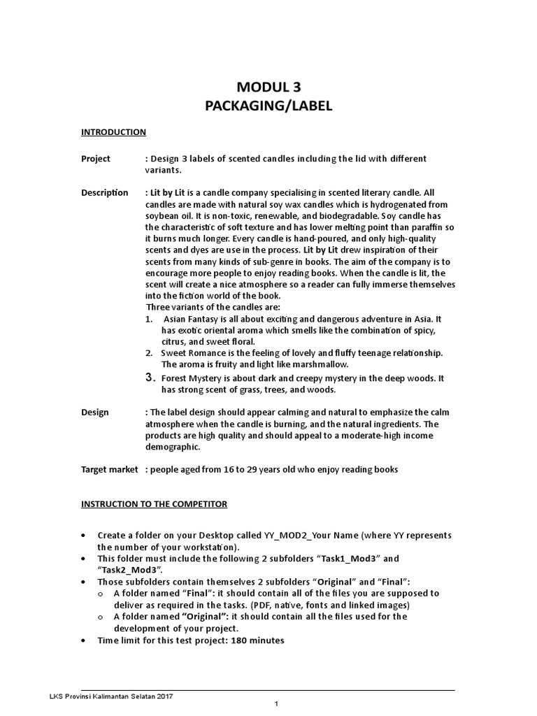 Modul 3 Packaging/Label: LKS Provinsi Kalimantan Selatan 2017 1 | PDF ...