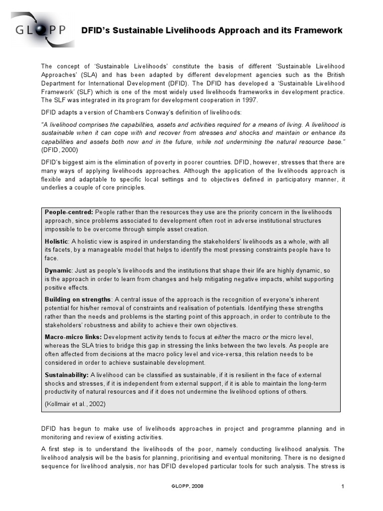 DFID's Sustainable Livelihoods Approach and Its Framework: GLOPP, 2008 ...