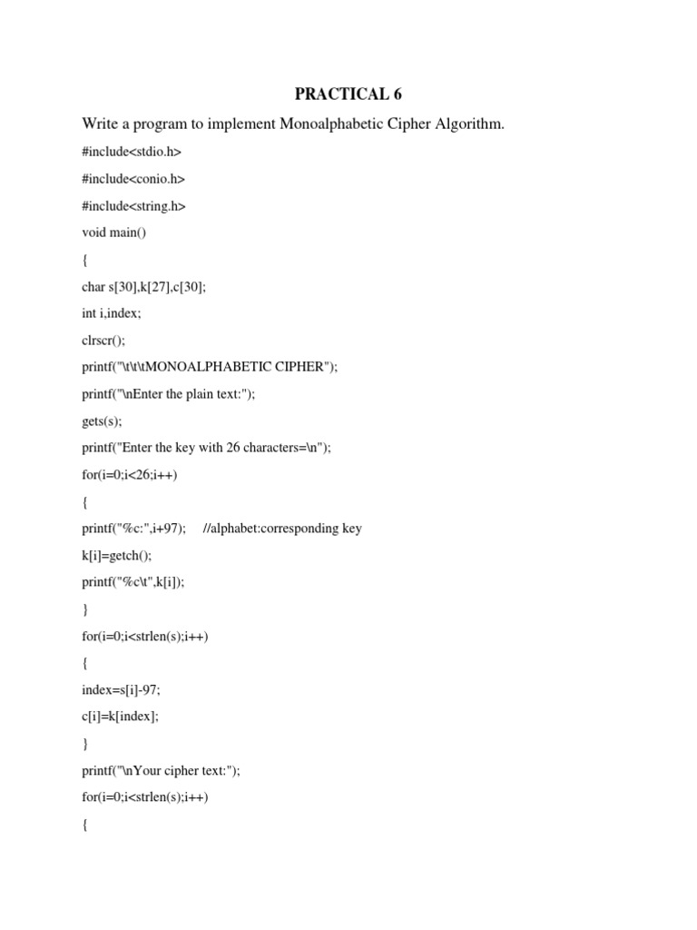 Write A Program To Implement Monoalphabetic Cipher Algorithm Pdf