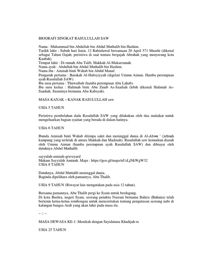 Biografi Singkat Rasulullah Saw | PDF