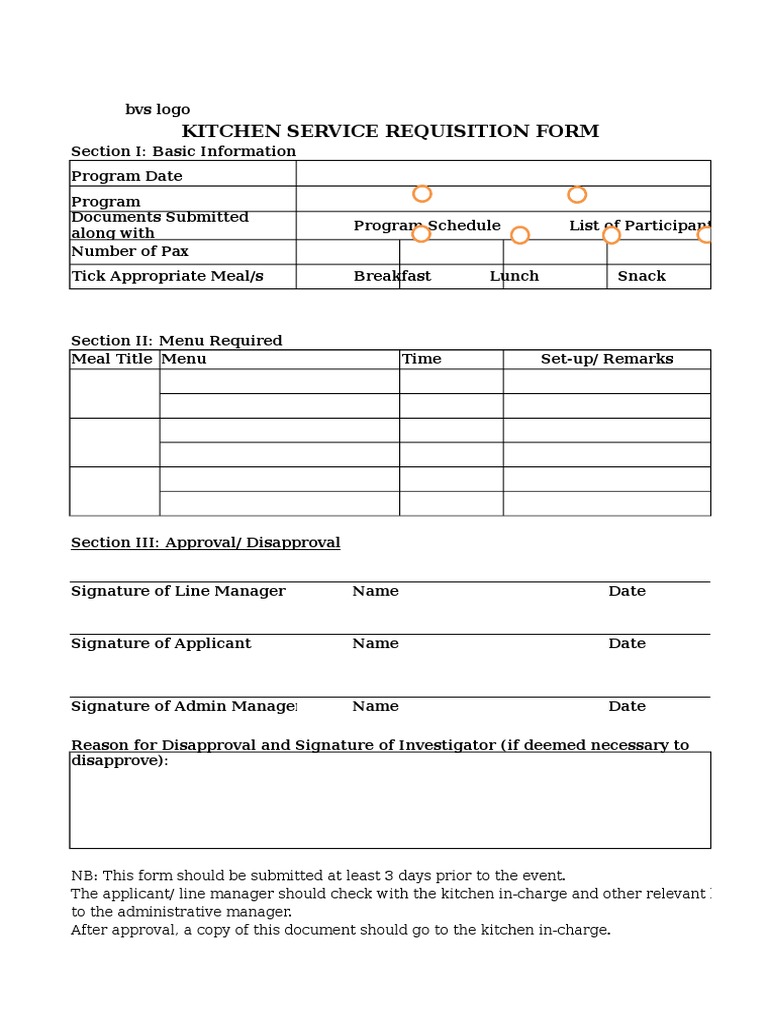 Kitchen Service Requisition Form | PDF