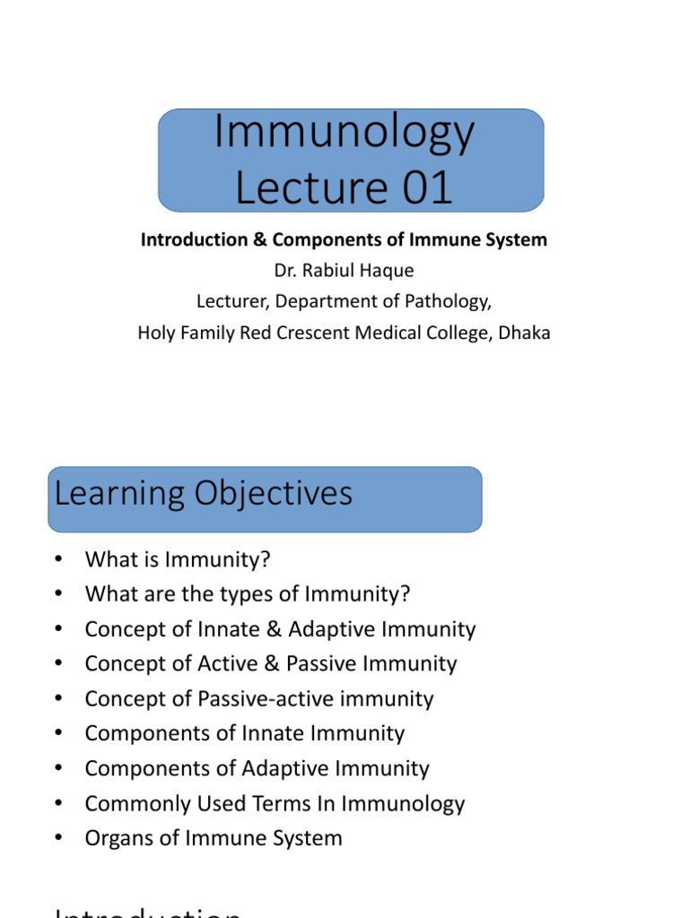 Immunology Lecture 01 - 2018 | PDF | Adaptive Immune System | Immune System