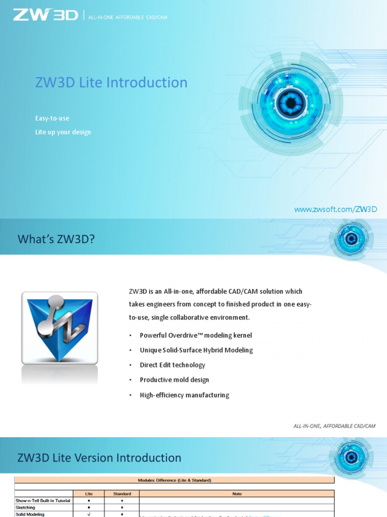 ZW3D Lite Introduction: Easy-To-Use Lite Up Your Design | Download Free PDF | 3 D Modeling ...