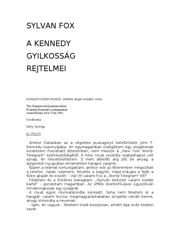 Sylvan Fox A Kennedy Gyilkossag | PDF