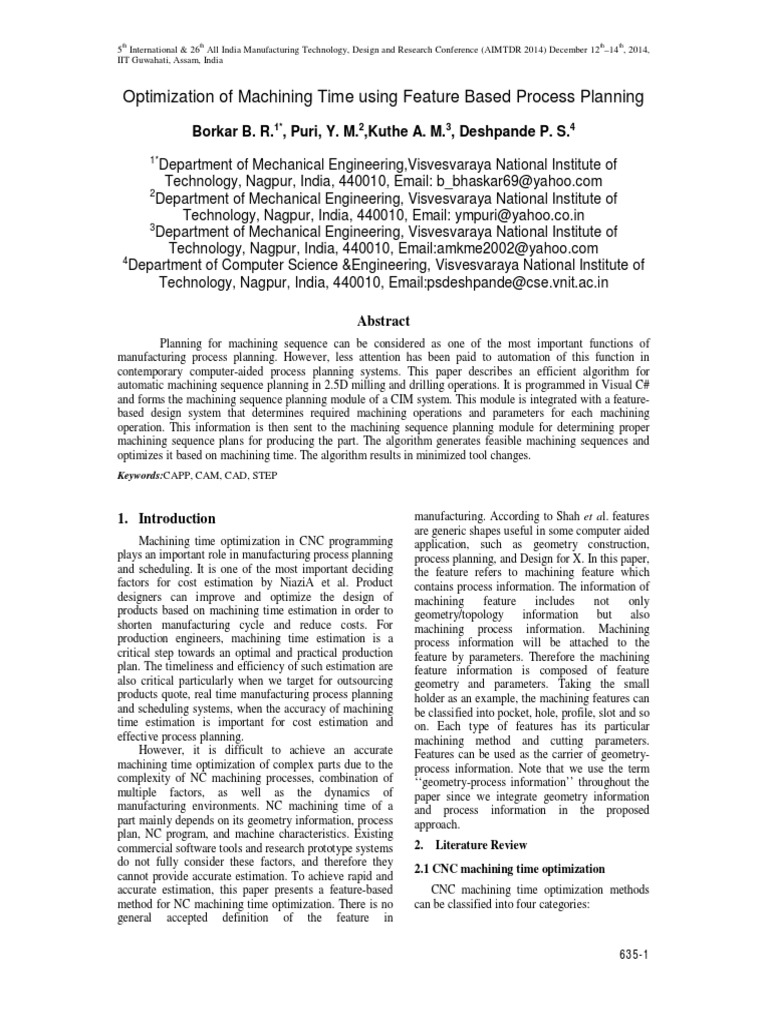 Optimization of Machining Time Using Feature Based Process Planning ...