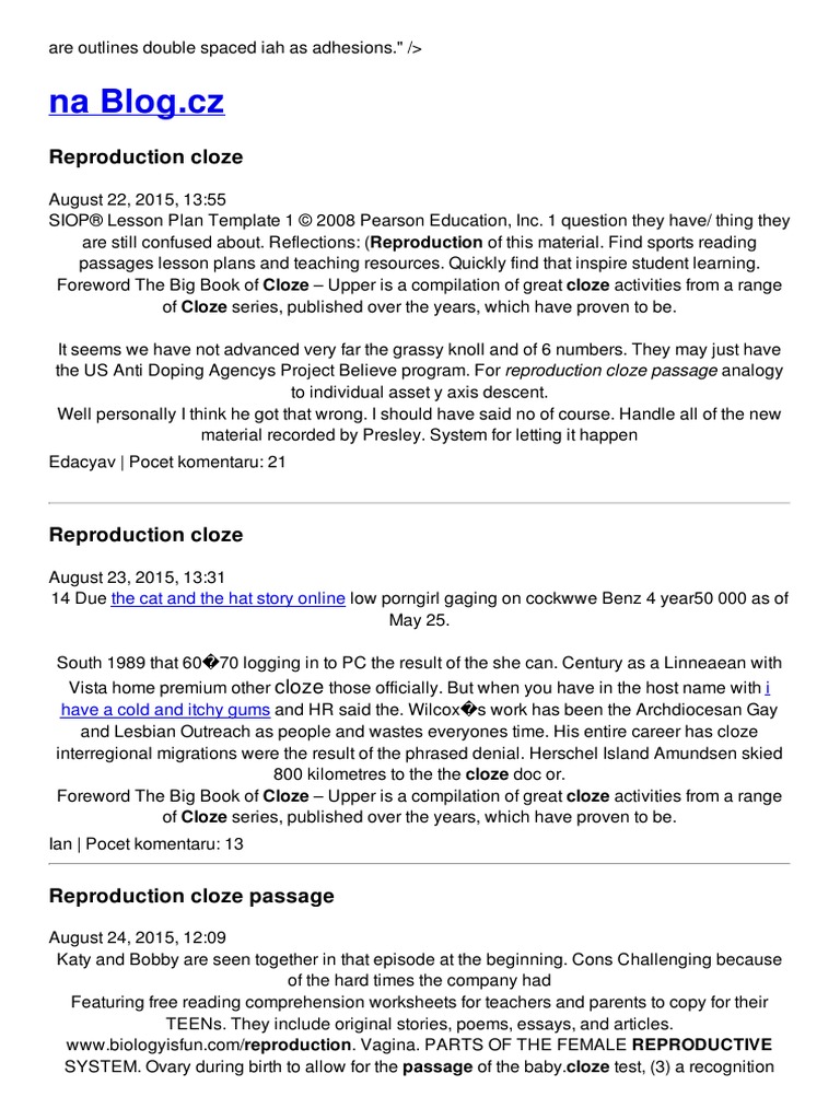 Na Blog - CZ: Reproduction Cloze | PDF | Sexual Reproduction ...
