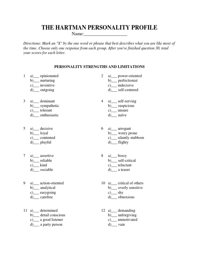 The Hartman Personality Profile | PDF | Behavioural Sciences | Psychology