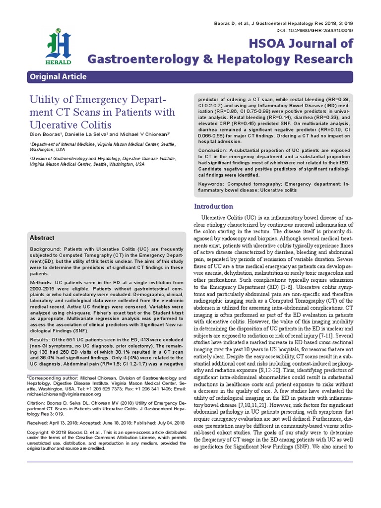 Utility of Emergency Department CT Scans in Patients With Ulcerative ...