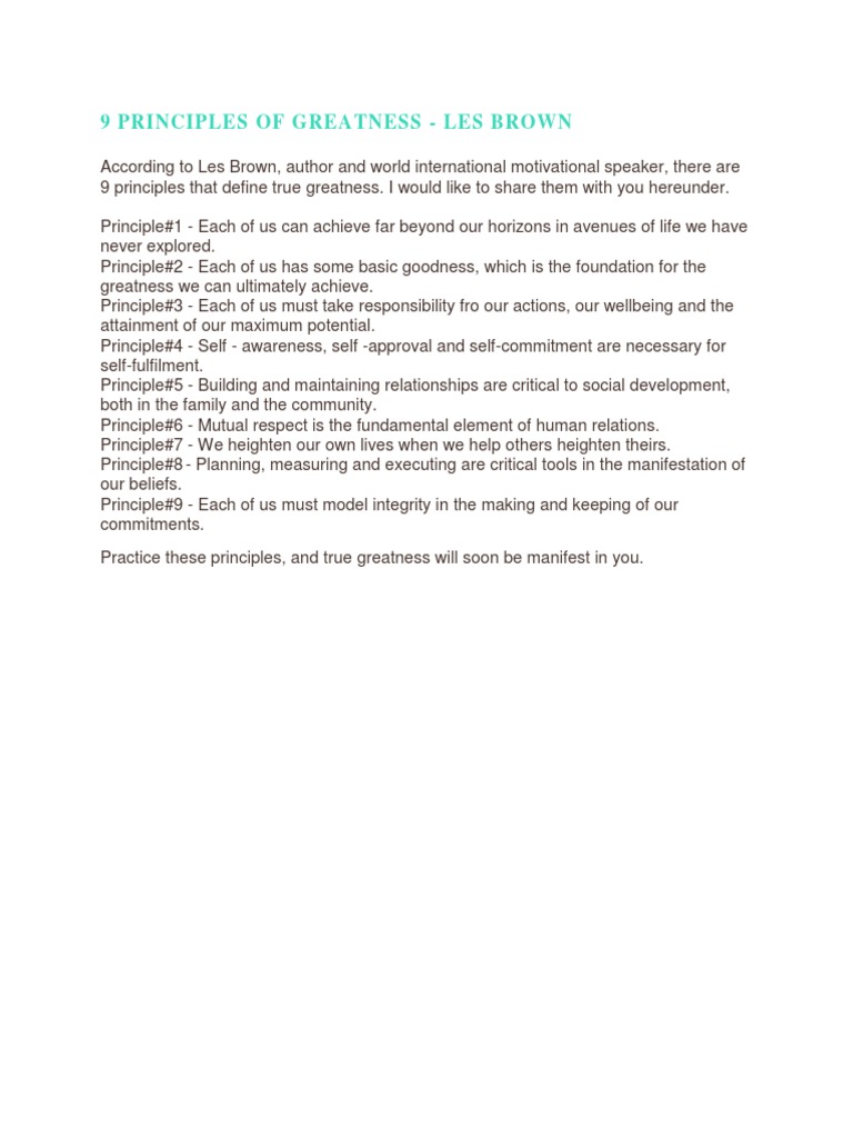 9 Principles of Greatness | PDF