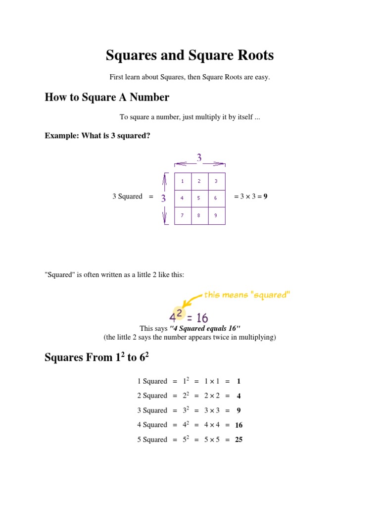 Squares and Square Roots | PDF | Multiplication | Square Root