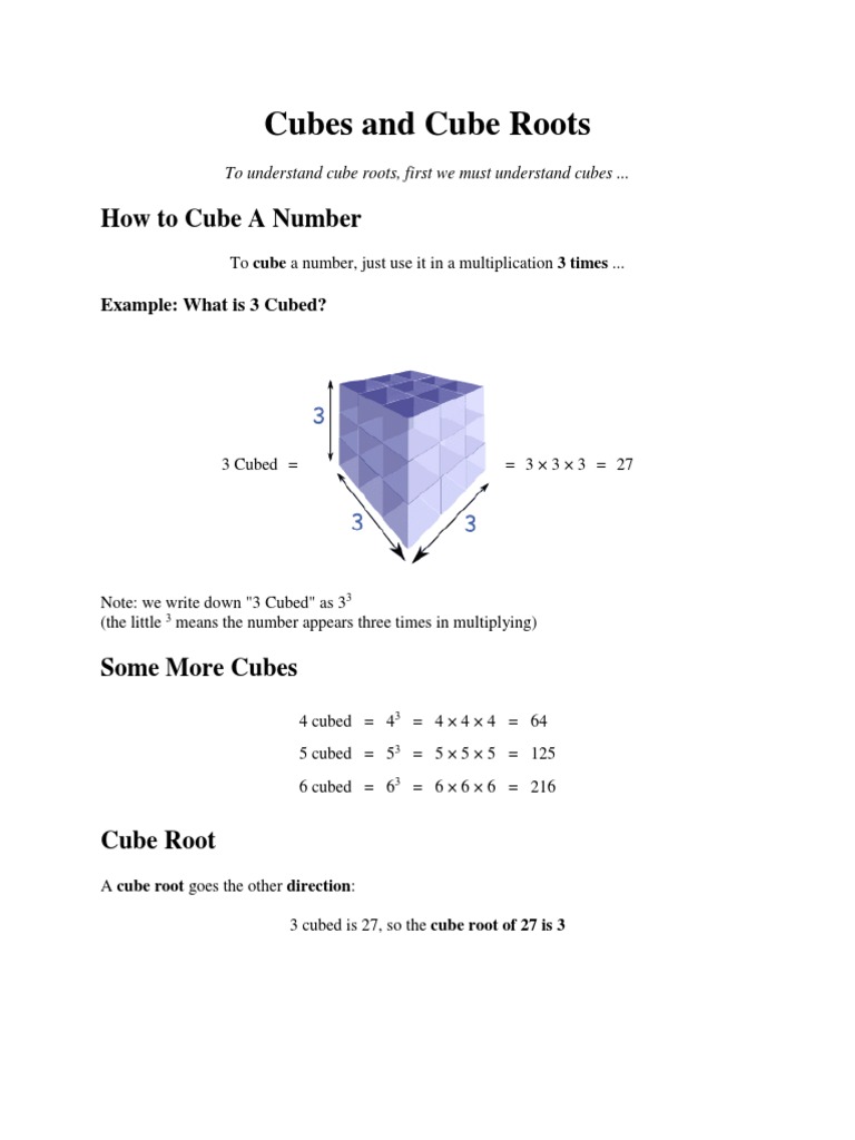 Cubes and Cube Roots | PDF | Mathematical Objects | Elementary Mathematics
